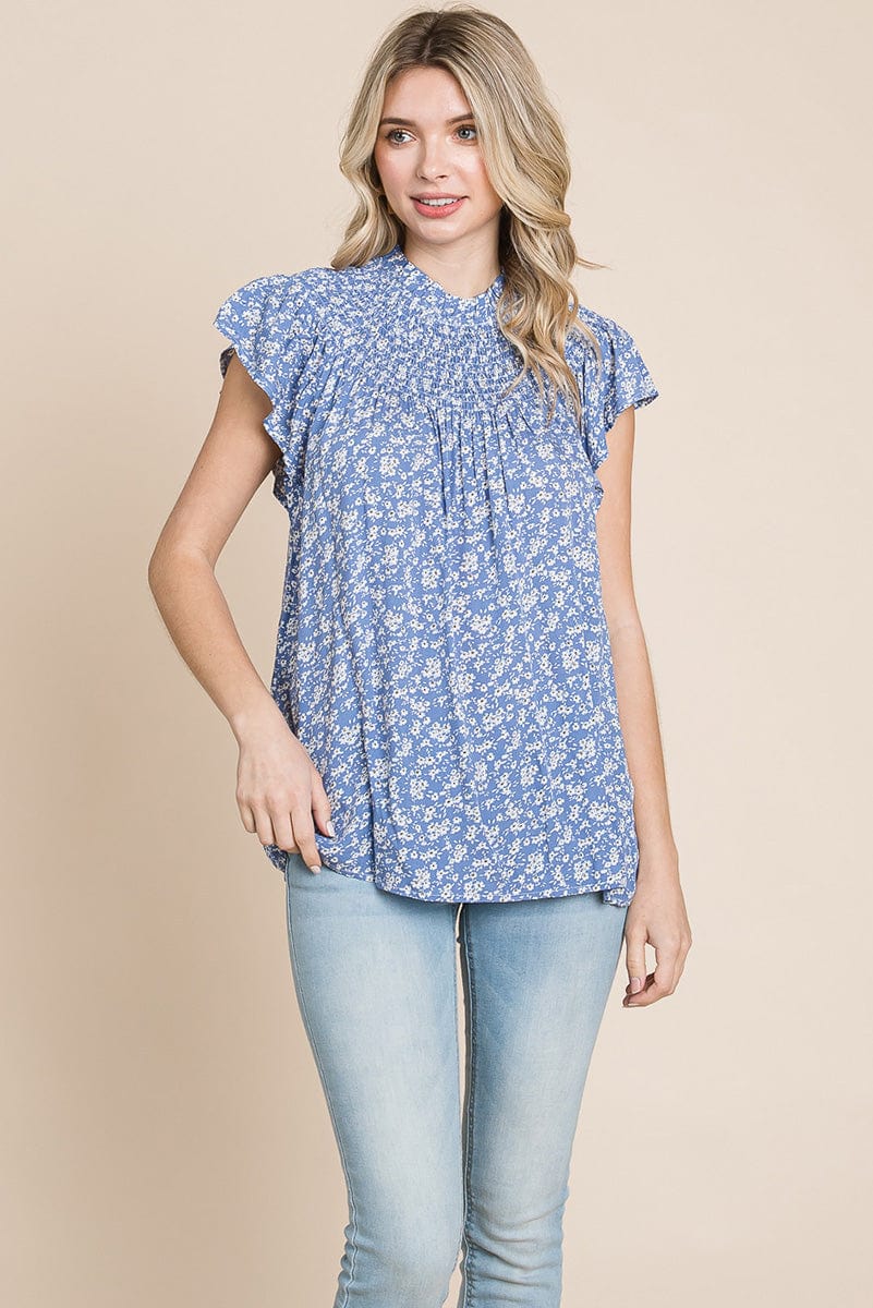 Smocked Neck Flutter Sleeve Floral Printed Tops – RolyPoly Apparel